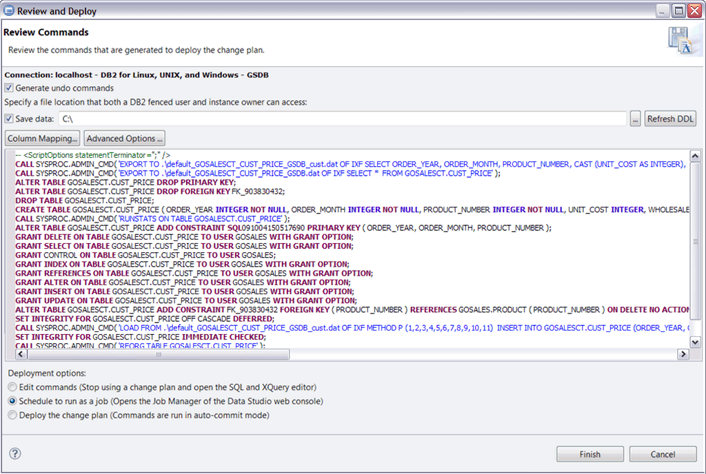 Scenario: Making basic database object changes with a change plan