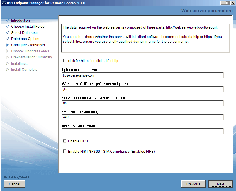 Installing the IBM Endpoint Manager for Remote Control server by using the installation program