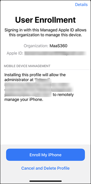 Enrolling a device using the user-enrollment mode