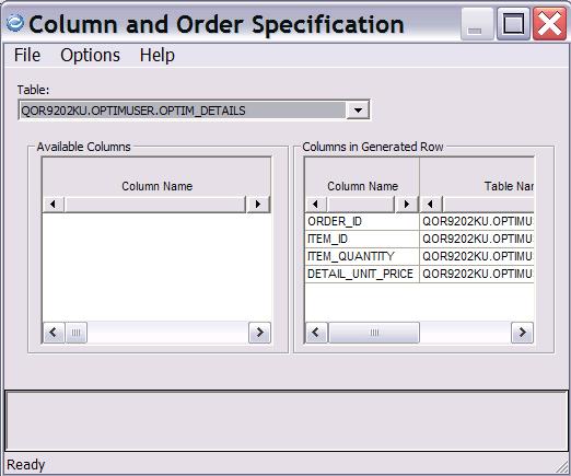 Column and Order Specification Dialog