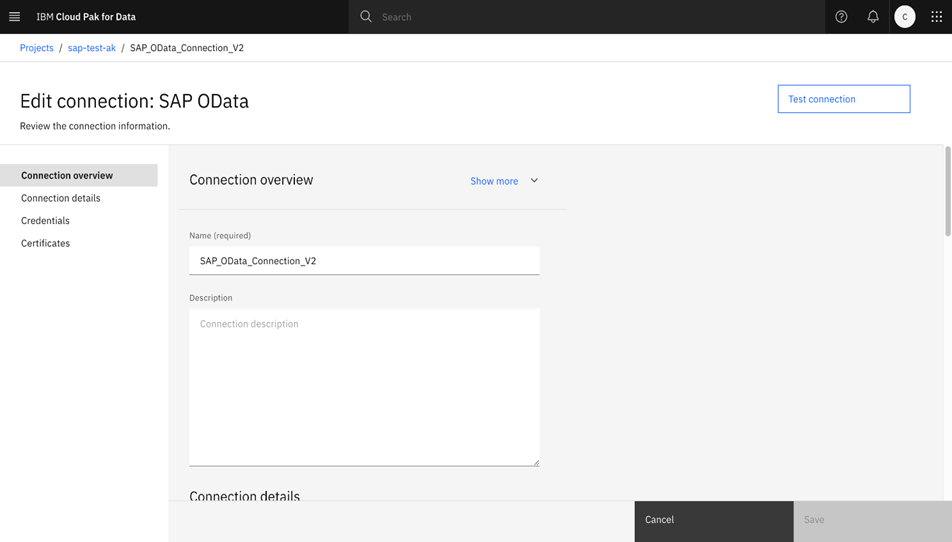 Connection creation for SAP OData connector with mTLS