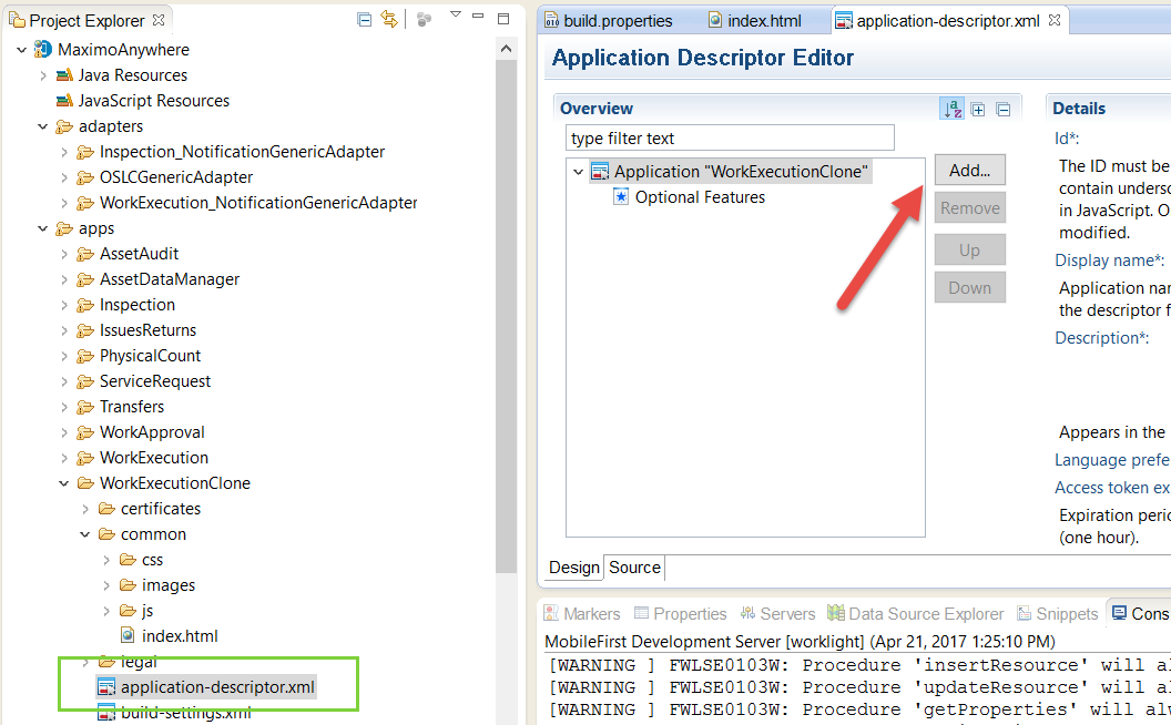 Cloning a Maximo Anywhere 7.6.1 application.