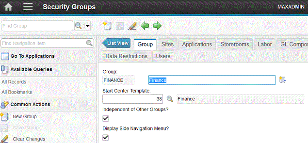 Configuring the Side Navigation Bar for Maximo 7.6