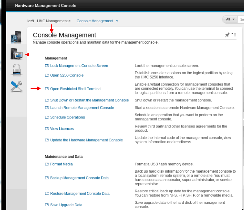 HMC Enhanced GUI - Restricted shell terminal