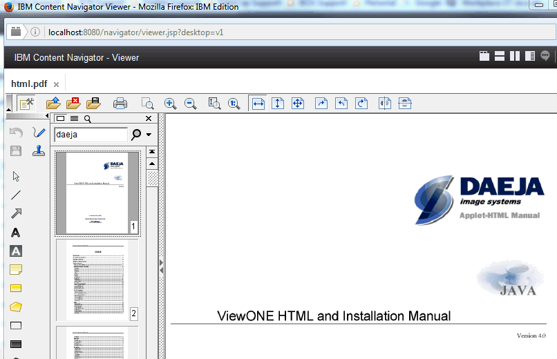 Can the IBM Daeja Viewers included with IBM Content Navigator be used to search for text in ...