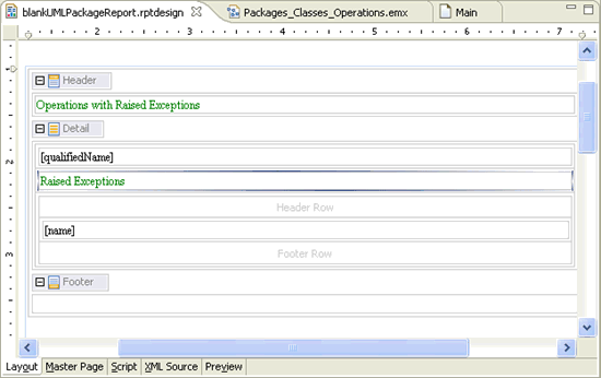 How to create a BIRT report that lists all exceptions thrown by operations